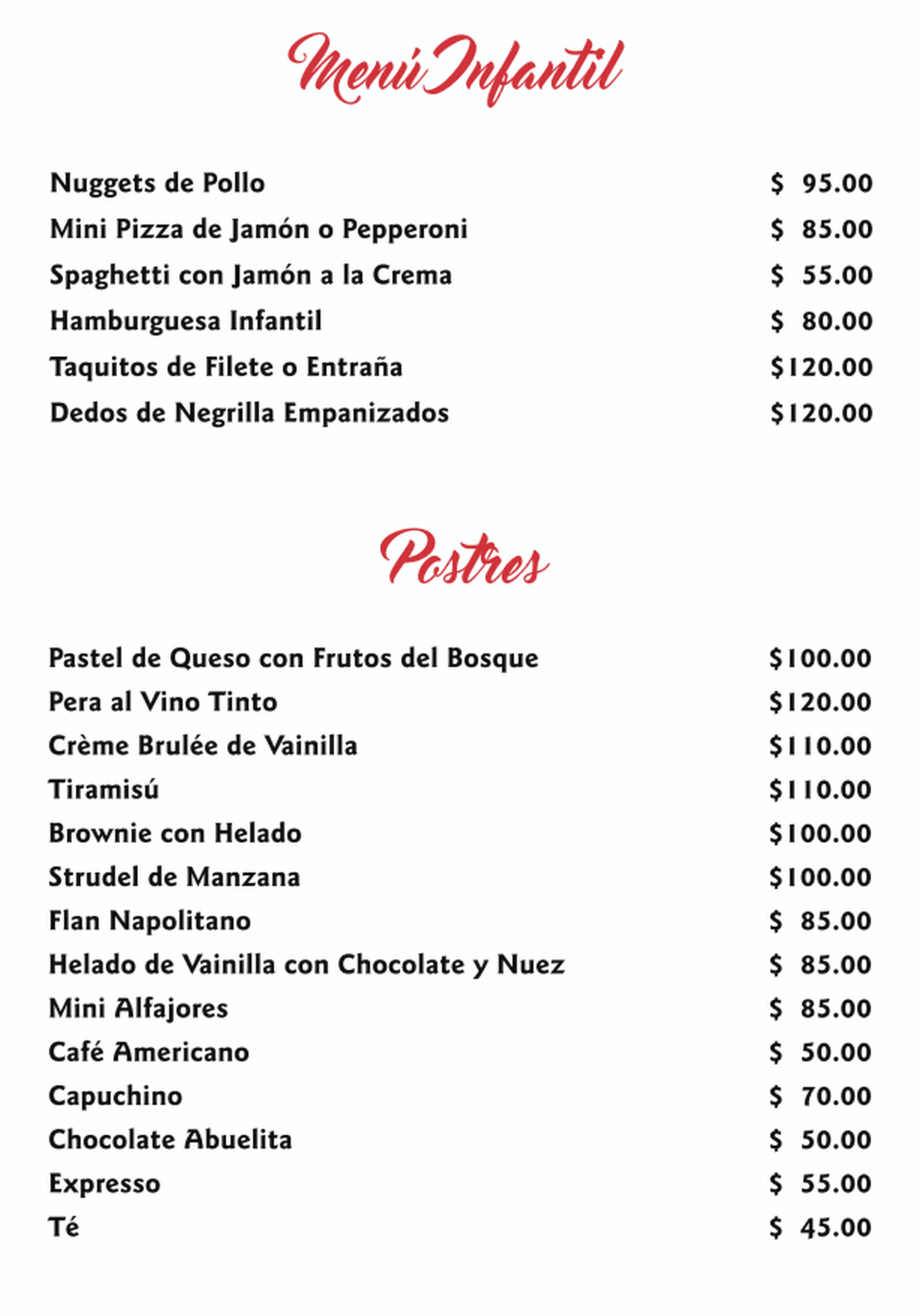 Menu P10 – Tango Uno